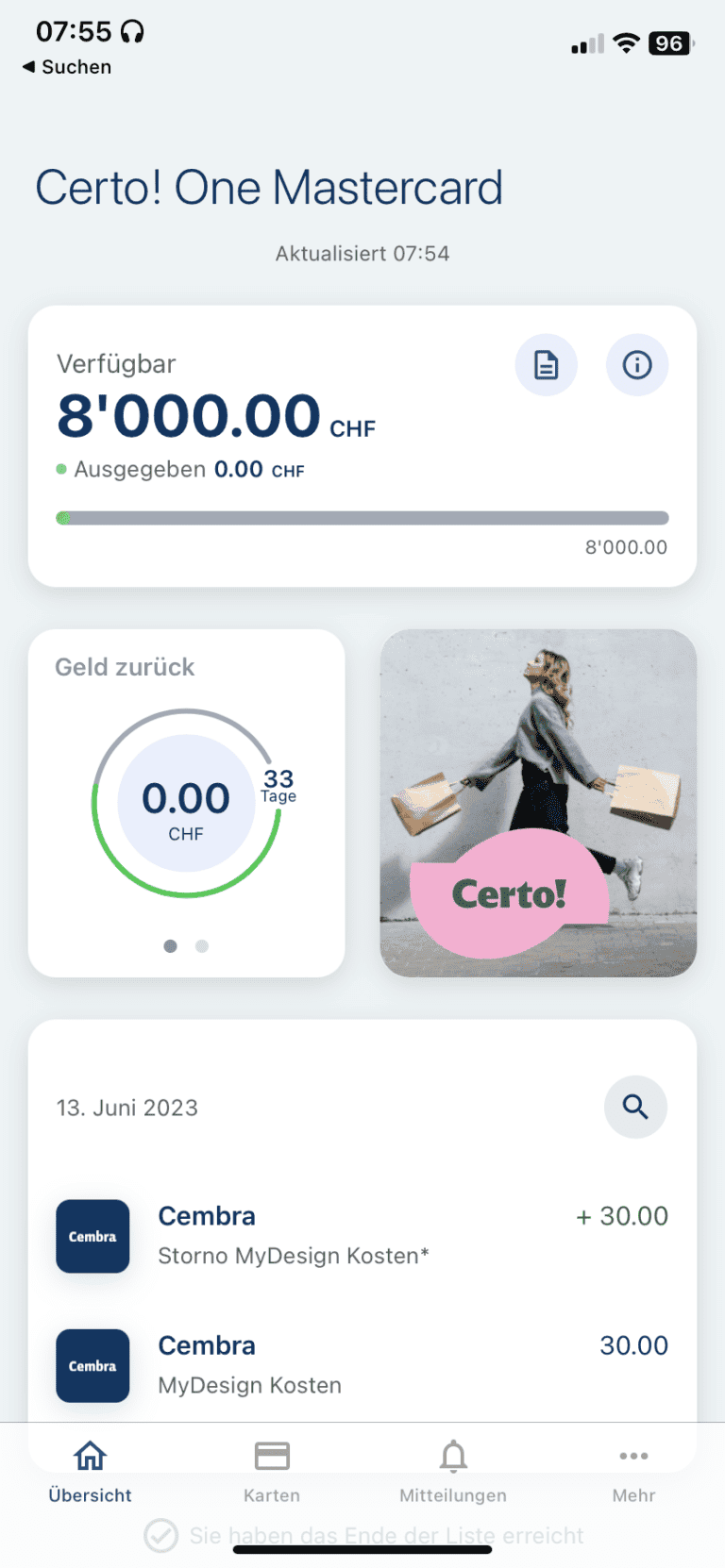 Certo One Mastercard im Test: Die beste CH-Kreditkarte 2026!