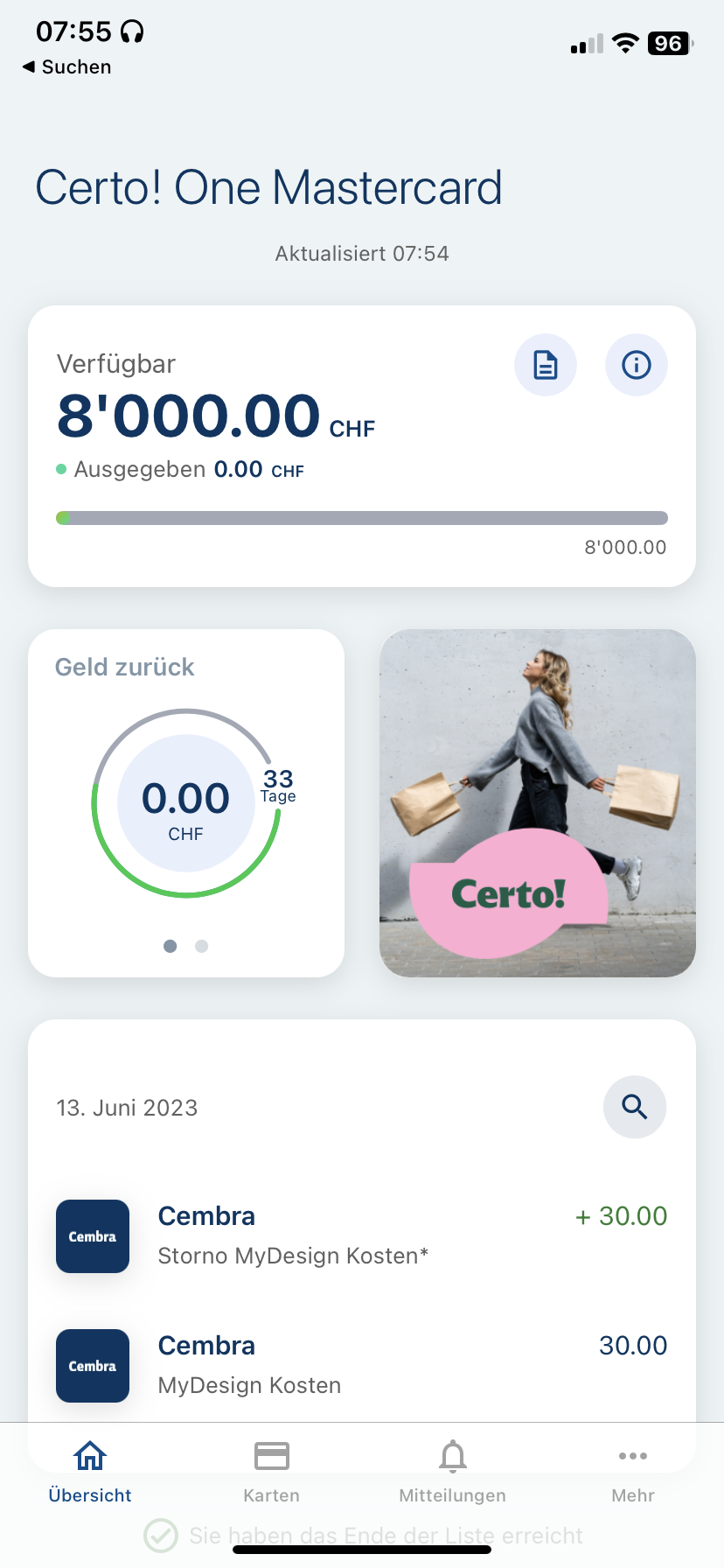 Certo One Mastercard im Test: Die beste CH-Kreditkarte 2025!